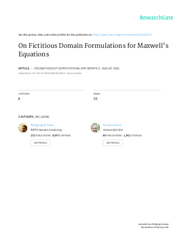 (PDF) On Fictitious Domain Formulations for Maxwell's Equations