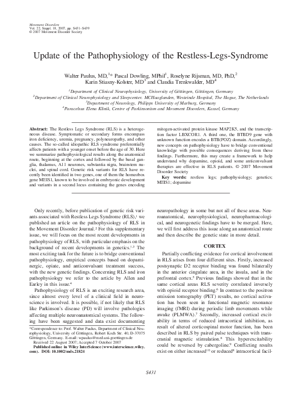 (PDF) Update of the pathophysiology of the Restless-Legs-Syndrome