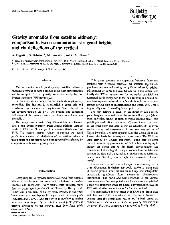 (PDF) Gravity anomalies from satellite altimetry: comparison between computation via geoid ...
