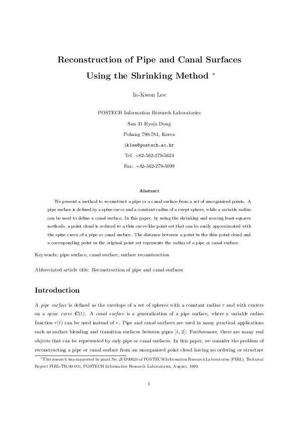 (PDF) Reconstruction of Pipe and Canal Surfaces Using Shrinking Method
