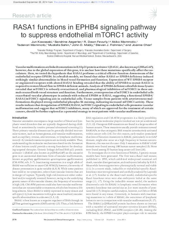 (PDF) RASA1 functions in EPHB4 signaling pathway to suppress ...