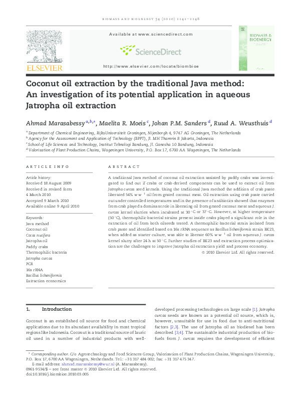 (PDF) Coconut oil extraction by the traditional Java method: An ...