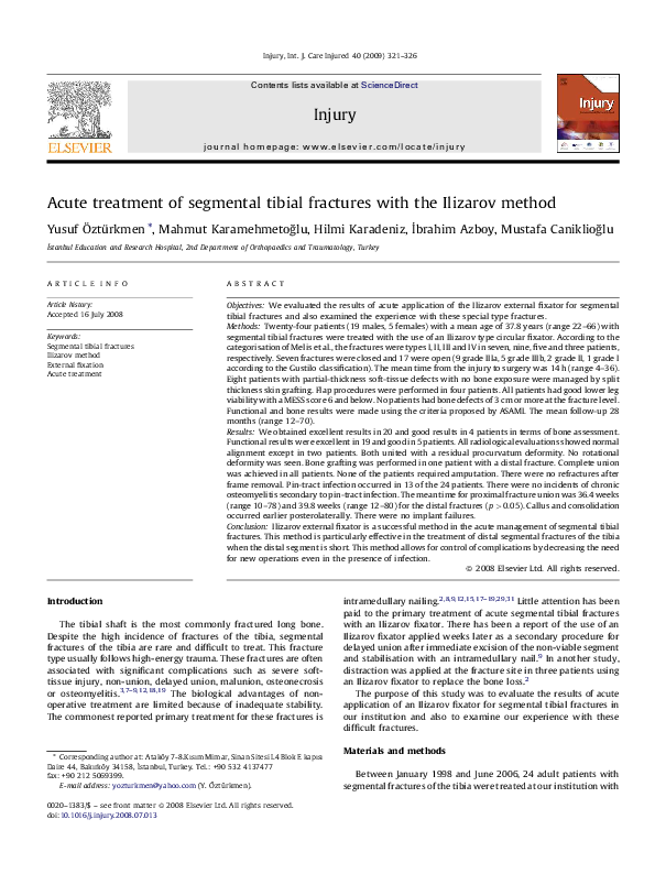 (PDF) Acute treatment of segmental tibial fractures with the Ilizarov method