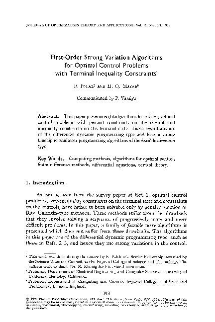 Pdf First Order Strong Variation Algorithms For Optimal Control Problems With Terminal