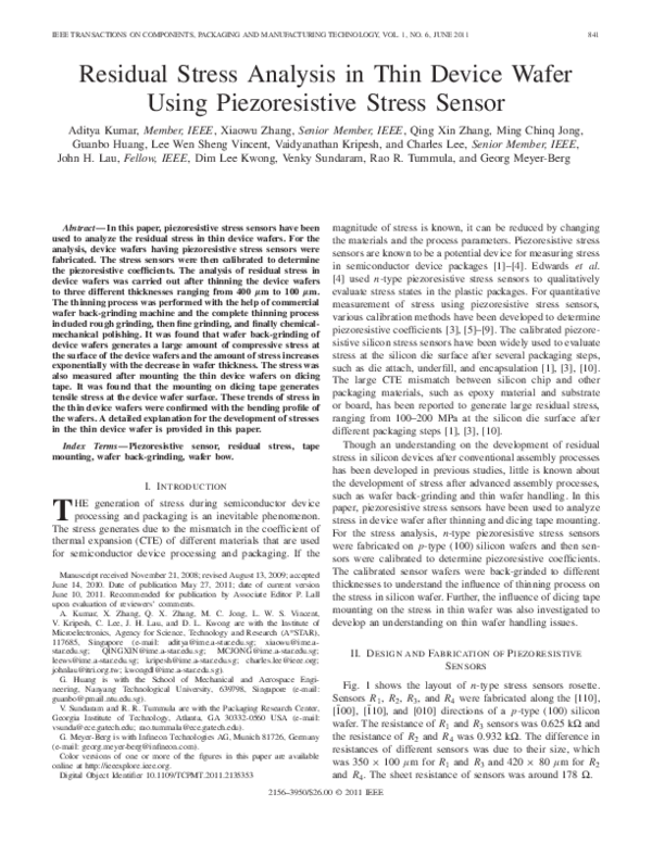 (PDF) Residual Stress Analysis in Thin Device Wafer Using Piezoresistive Stress Sensor