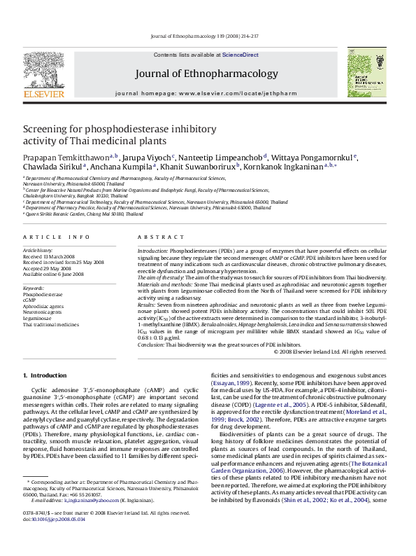 (PDF) Screening for phosphodiesterase inhibitory activity of Thai ...