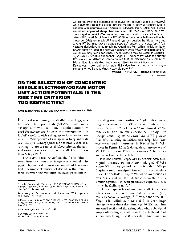 (PDF) On the selection of concentric needle electromyogram motor unit ...