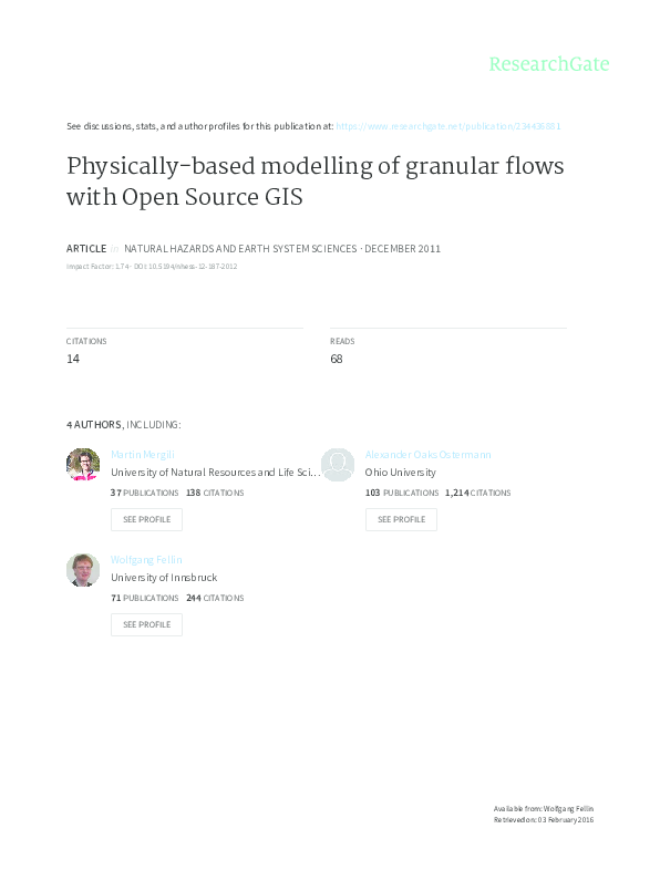 Pdf Physically Based Modelling Of Granular Flows With Open Source Gis