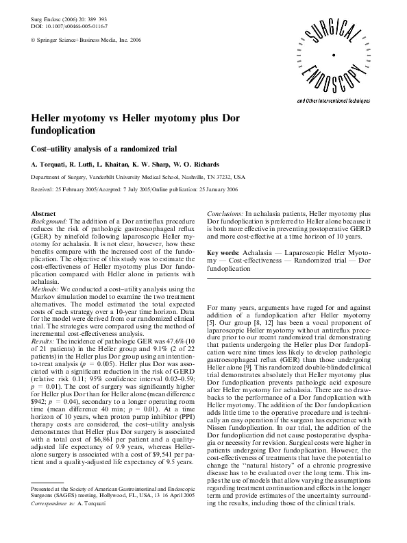 (PDF) Heller myotomy vs Heller myotomy plus Dor fundoplication