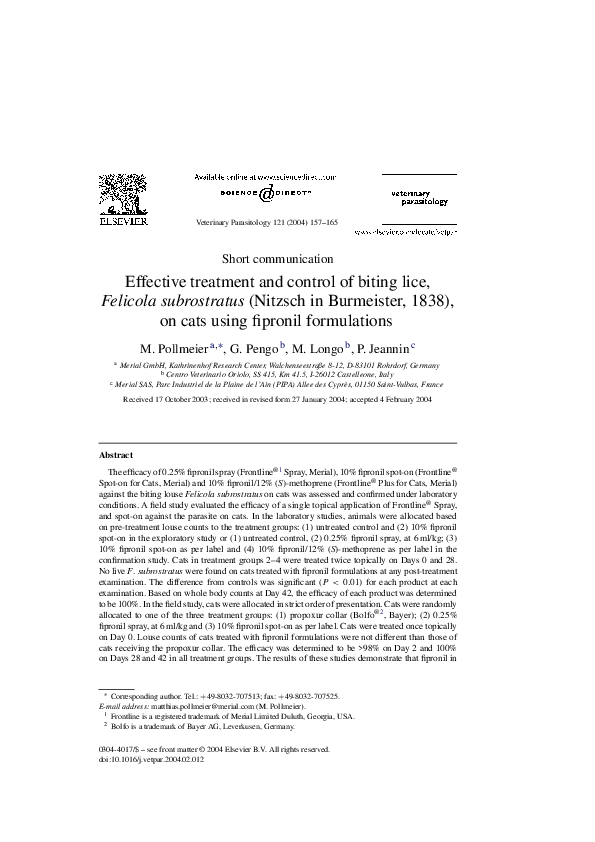 (PDF) Effective treatment and control of biting lice, Felicola ...