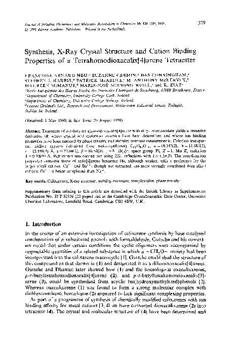 Pdf Synthesis X Ray Crystal Structure And Cation Binding Properties Of A Tetrahomodioxacalix