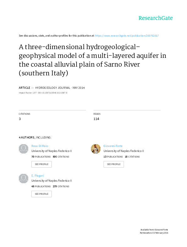 (PDF) A three-dimensional hydrogeological–geophysical model of a multi-layered aquifer in the ...