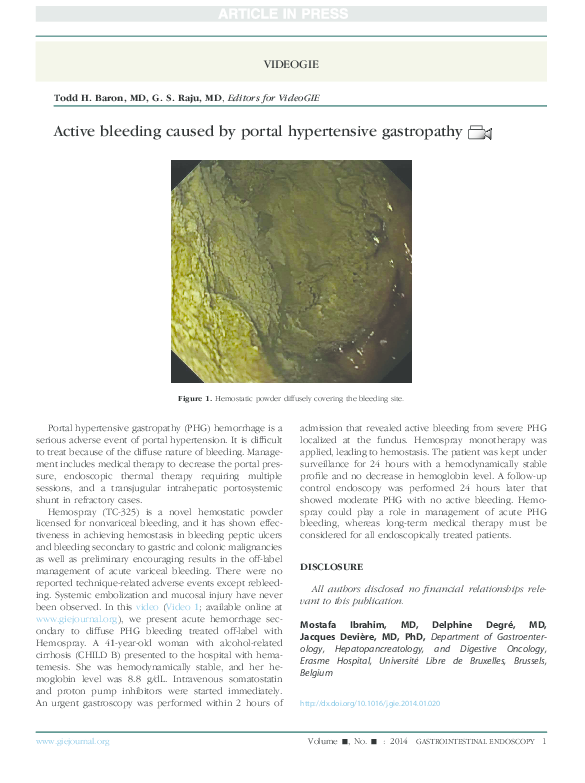 (PDF) Active bleeding caused by portal hypertensive gastropathy