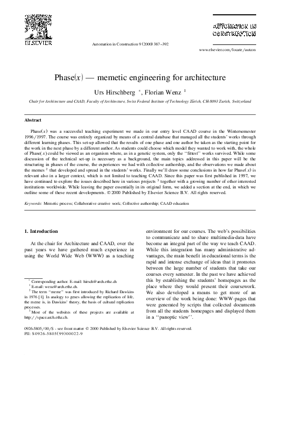 (PDF) Phase(x) — memetic engineering for architecture