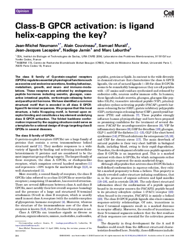 (PDF) Class-B GPCR activation: is ligand helix-capping the key?