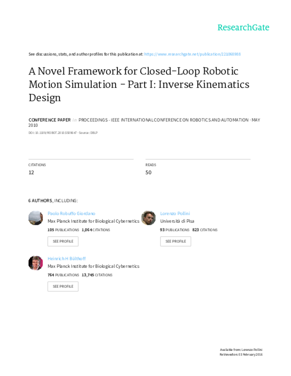 Pdf A Novel Framework For Closed Loop Robotic Motion Simulation Part Ii Motion Cueing