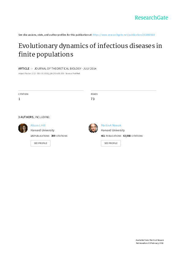 Pdf Evolutionary Dynamics Of Infectious Diseases In Finite Populations
