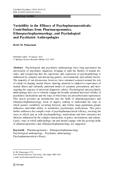 (PDF) Variability in the Efficacy of Psychopharmaceuticals ...