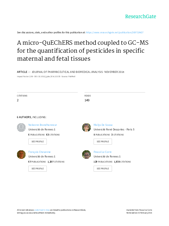 (PDF) QuEChERS-GC-MS Method for Pesticide Analysis