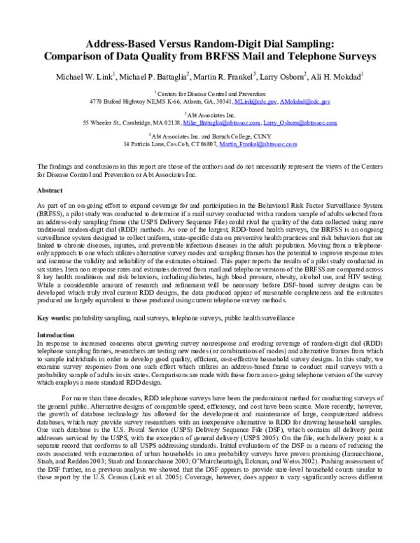 (PDF) Address-Based Versus Random-Digit Dial Sampling: Comparison of ...