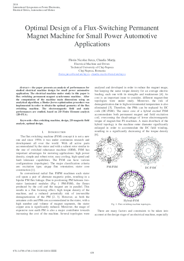 (PDF) Optimal design of a flux-switching permanent magnet machine for ...