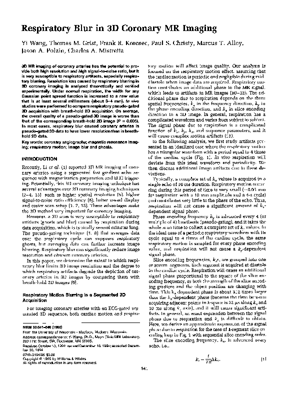 (PDF) Respiratory Blur in 3D Coronary MR Imaging