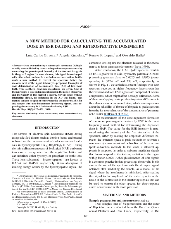 (PDF) A New Method for Calculating the Accumulated Dose in Esr Dating ...