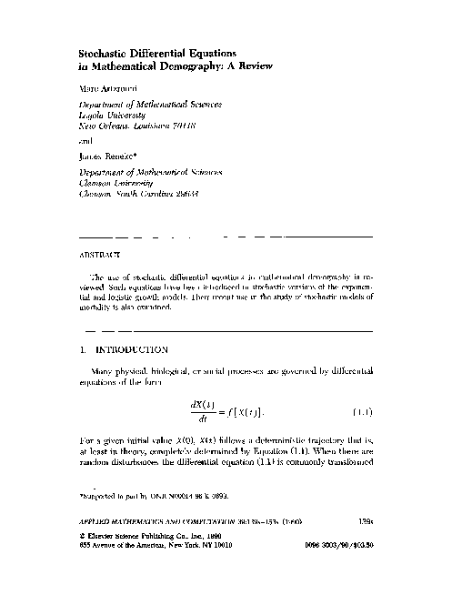 (PDF) Stochastic Differential equations in mathematical demography: a ...