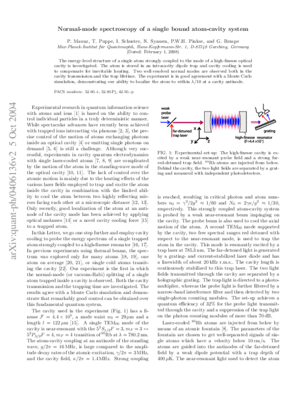 Pdf Normal Mode Spectroscopy Of A Single Bound Atom Cavity System