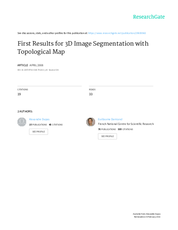 (PDF) First Results for 3D Image Segmentation with Topological Map