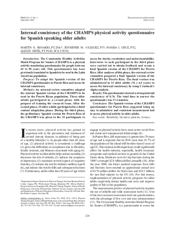 (PDF) Internal Consistency of the CHAMPS Physical Activity ...
