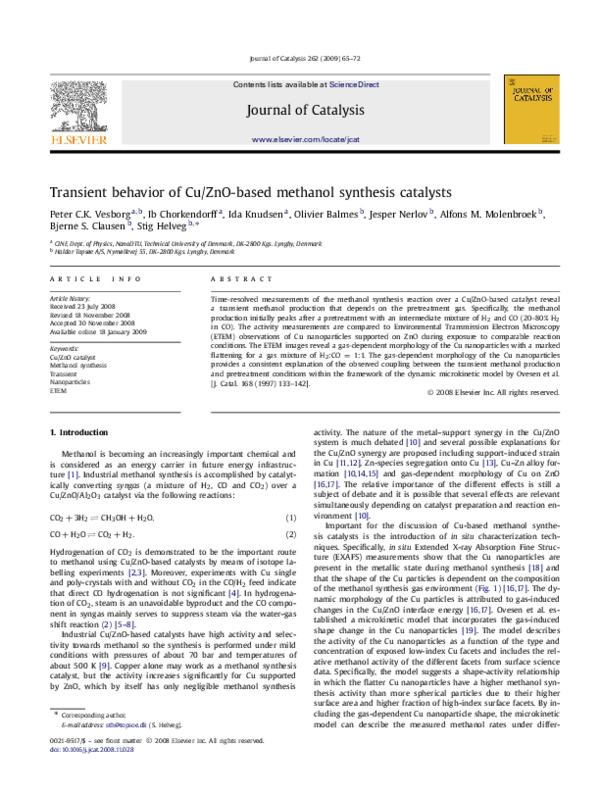 (PDF) Transient behavior of Cu/ZnO-based methanol synthesis catalysts
