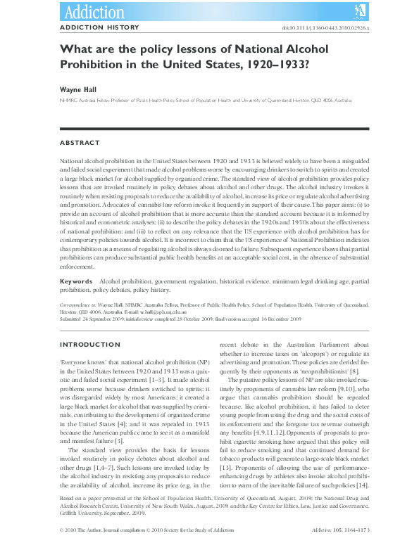 (PDF) What are the policy lessons of National Alcohol Prohibition in ...