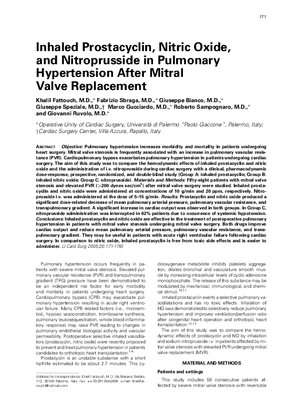 (PDF) Inhaled Prostacyclin, Nitric Oxide, and Nitroprusside in ...