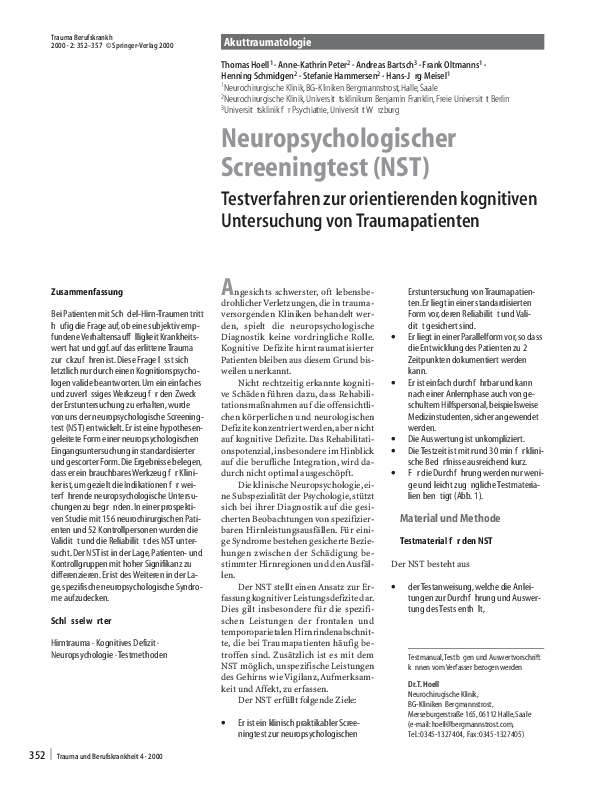 (PDF) Neuropsychologischer Screeningtest (NST)