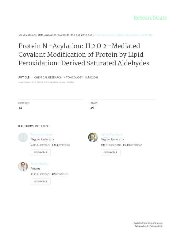 (PDF) Protein N -Acylation: H 2 O 2 -Mediated Covalent Modification of ...