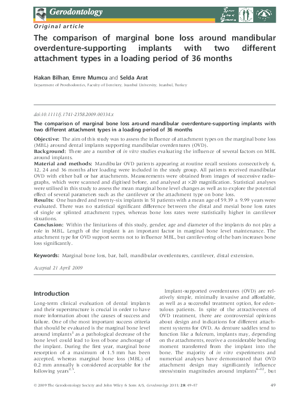 (PDF) The comparison of marginal bone loss around mandibular ...
