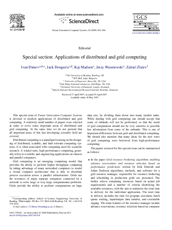 (PDF) Special section: Applications of distributed and grid computing