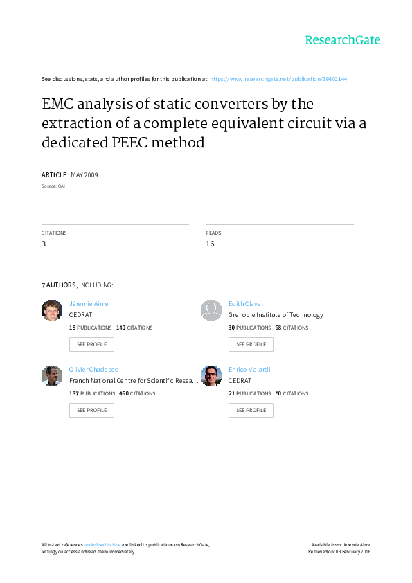 (PDF) EMC analysis of static converters by the extraction of a complete ...