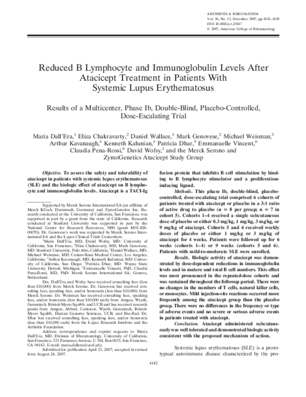 (PDF) Reduced B lymphocyte and immunoglobulin levels after atacicept ...