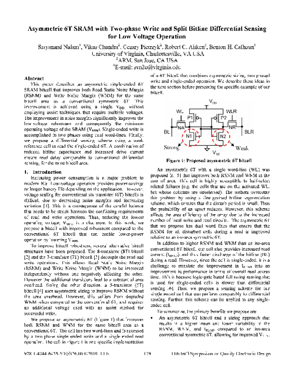 (PDF) Asymmetric 6T SRAM with two-phase write and split bitline ...