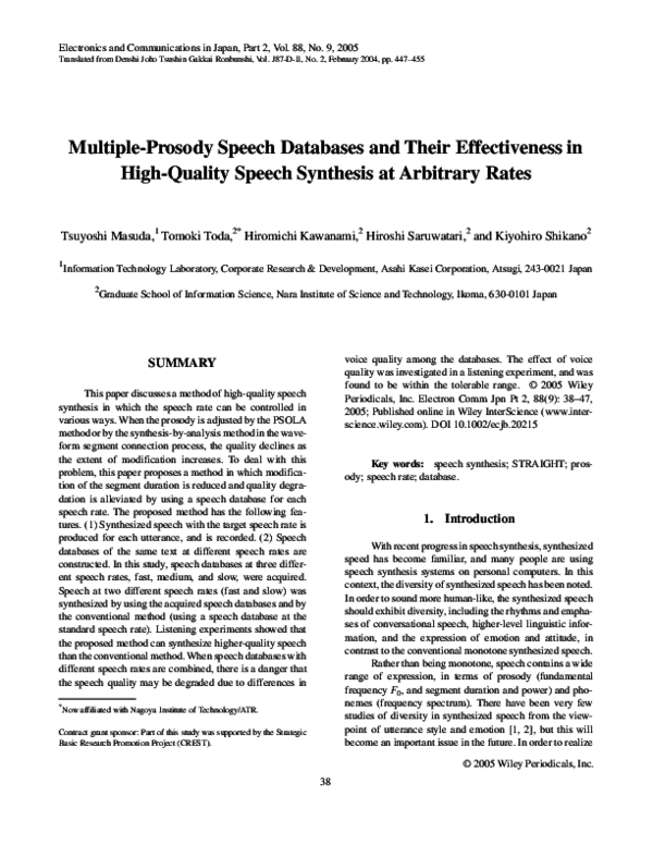 (PDF) Multiple-prosody speech databases and their effectiveness in high-quality speech synthesis ...