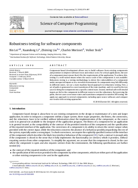 (PDF) Robustness testing for software components