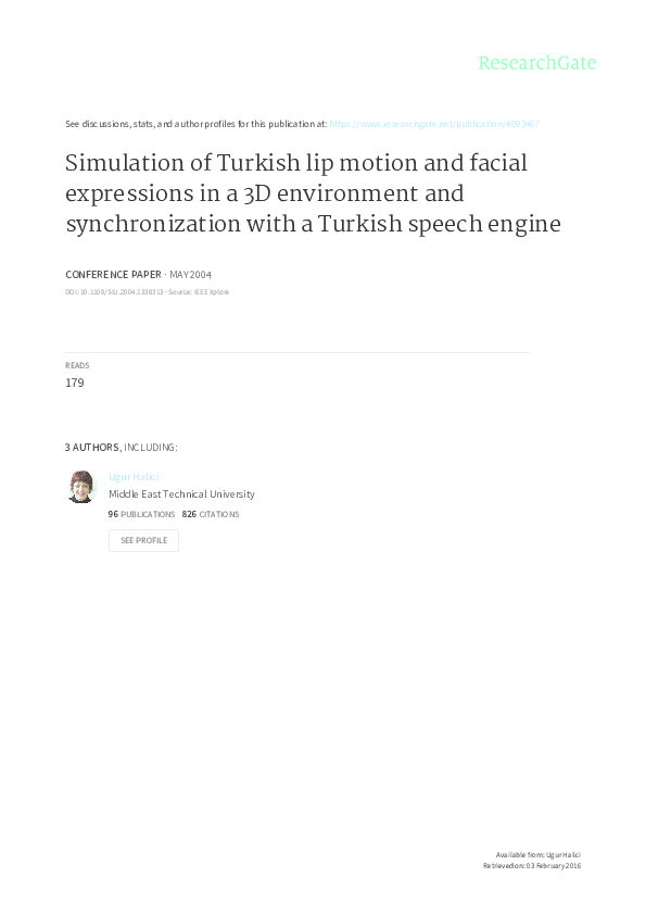 (PDF) Simulation of turkish lip motion and facial expressions in a 3d ...