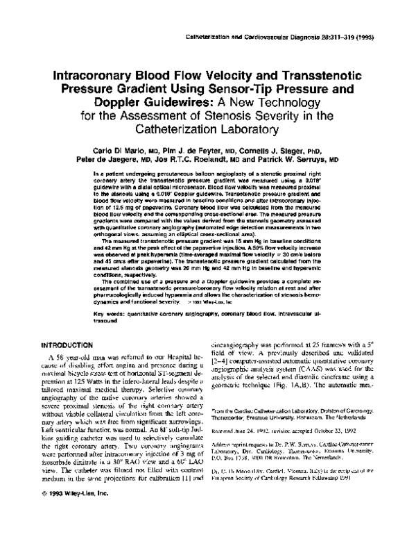 (PDF) Intracoronary blood flow velocity and transstenotic pressure ...