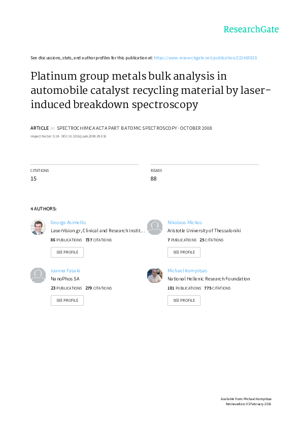 (PDF) Platinum group metals bulk analysis in automobile catalyst ...