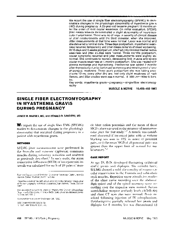 (PDF) Single fiber electromyography in myasthenia gravis during pregnancy
