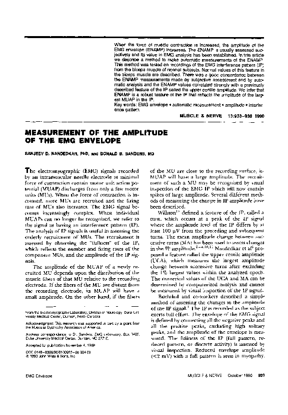 (PDF) Measurement of the amplitude of the EMG envelope