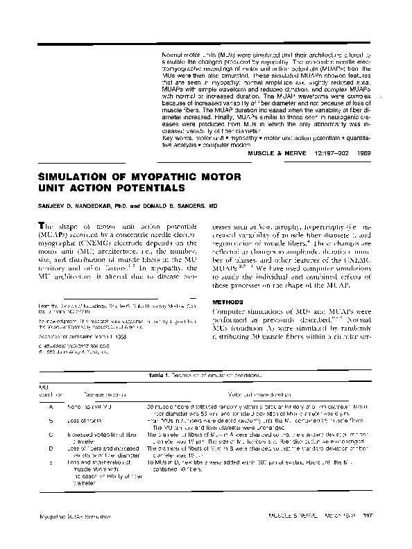(PDF) Simulation of myopathic motor unit action potentials