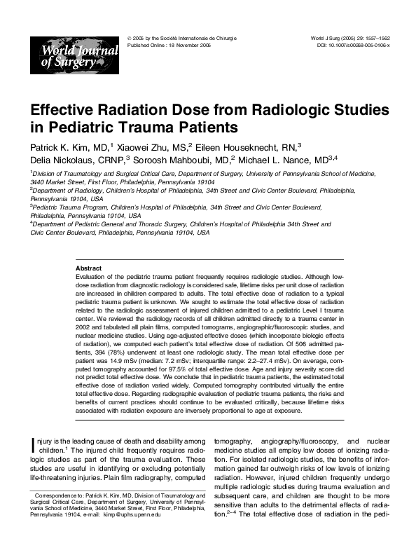 (PDF) Effective Radiation Dose from Radiologic Studies in Pediatric ...